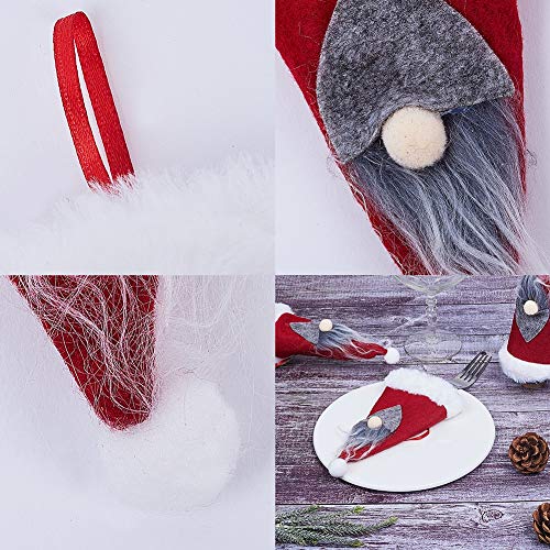 XIMINZ 12Pcs Christmas Santa Hats Silverware Holders, Nordic Santa Gnome Knife and Fork Holder Cover Tableware Bag Cutlery Holder Plush Bag Christmas Party Table Dinner Decor (red)