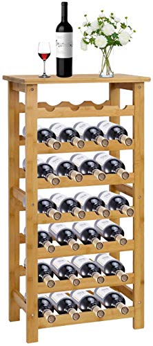 Kinbor 7-Tier Bamboo Wine Rack with Display Shelf, Standing Storage Organizer with 28 Bottles Holder for Bar, Wine Cellar, Basement, Living Room, Pantry, Kitchen