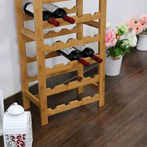 Kinbor 7-Tier Bamboo Wine Rack with Display Shelf, Standing Storage Organizer with 28 Bottles Holder for Bar, Wine Cellar, Basement, Living Room, Pantry, Kitchen