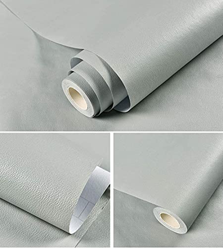 Self Adhesive Vinyl Decorative Leather Shelf Liner Contact Paper for Cabinets Dresser Drawer Furniture Walls Crafts (Grey, 15.7X117 Inches)