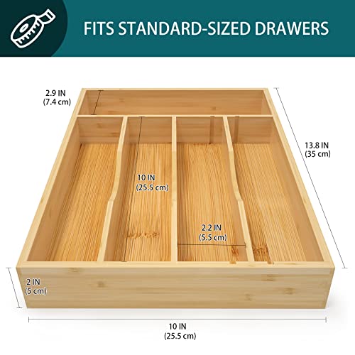 G.a HOMEFAVOR Bamboo Silverware Tray for Drawer-10 Inch Spoon Organizer For Kitchen Drawers - Kitchen Drawer Organizer for Silverware, Utensil, Flatware and Home Essentials, 10"x14"x2"