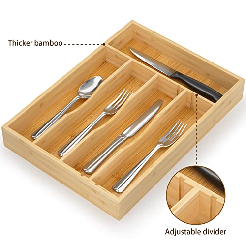 G.a HOMEFAVOR Bamboo Silverware Tray for Drawer-10 Inch Spoon Organizer For Kitchen Drawers - Kitchen Drawer Organizer for Silverware, Utensil, Flatware and Home Essentials, 10"x14"x2"