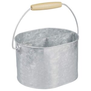 galvanized caddy with wooden handle for kitchen, storage, wedding, events & party