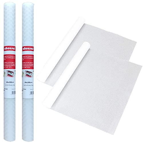 2 Pack Refrigerator Liners & Shelf Liner by LIYUXIDONG, EVA Shelves Paper with Waterproof & Non-Slip Durable Table Place Fridge Pads Mats for Kitchen Cupboard Cabinet Drawer, 15.74 x 78.7 (White)