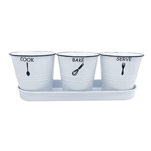 hydrone design metal utensil holder set with tray, kitchen utensil storage caddy flatware organizer,white farmhouse countertop decor