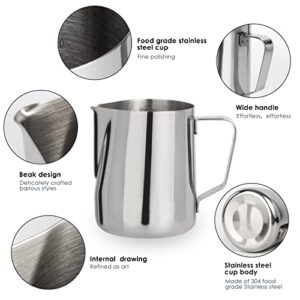 Milk Frothing Pitcher, 12 Oz Milk Frother Steamer Cup Stainless Steel Espresso Cup