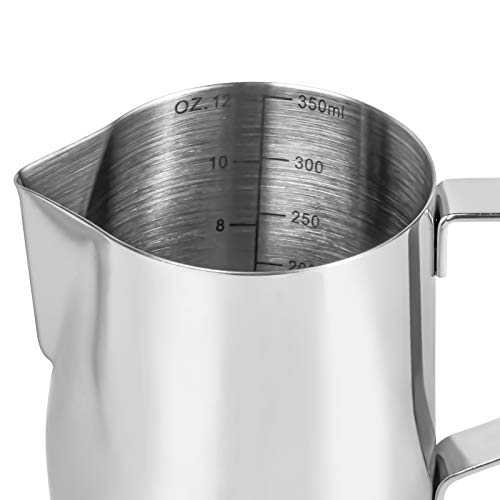 Milk Frothing Pitcher, 12 Oz Milk Frother Steamer Cup Stainless Steel Espresso Cup