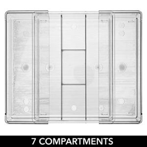 mDesign Dual Expandable Plastic In-Drawer Utensil Organizer Tray Deep 5 Section Divided for Kitchen Organization; Holds Cutlery, Flatware, Silverware, Cooking Utensils, Ligne Collection, Clear