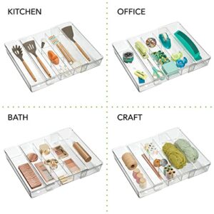 mDesign Dual Expandable Plastic In-Drawer Utensil Organizer Tray Deep 5 Section Divided for Kitchen Organization; Holds Cutlery, Flatware, Silverware, Cooking Utensils, Ligne Collection, Clear