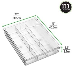 mDesign Dual Expandable Plastic In-Drawer Utensil Organizer Tray Deep 5 Section Divided for Kitchen Organization; Holds Cutlery, Flatware, Silverware, Cooking Utensils, Ligne Collection, Clear