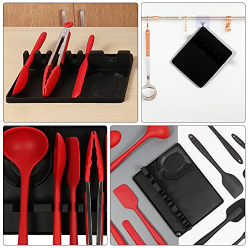 Cabilock Silicone Kitchen Spoon Rest Utensil Rest Drip Pad Non Slip Stove Top Spatula Holder for Ladle Tongs Kitchen Gadgets Cooking Tools Black