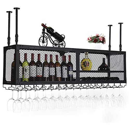 Hanging Wine Rack with Glass Holder and Shelf, Adjustable Metal Ceiling Bar Wine Glass Rack, Holds Any Type of Glassware Wine Glasses and Flutes Sand,80cm