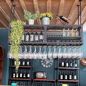 Hanging Wine Rack with Glass Holder and Shelf, Adjustable Metal Ceiling Bar Wine Glass Rack, Holds Any Type of Glassware Wine Glasses and Flutes Sand,80cm