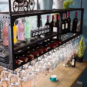 Hanging Wine Rack with Glass Holder and Shelf, Adjustable Metal Ceiling Bar Wine Glass Rack, Holds Any Type of Glassware Wine Glasses and Flutes Sand,80cm