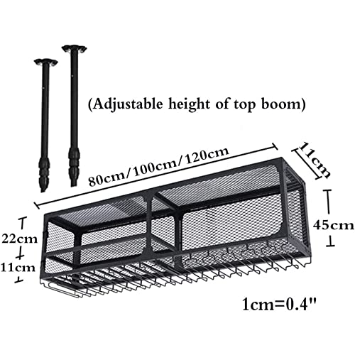 Hanging Wine Rack with Glass Holder and Shelf, Adjustable Metal Ceiling Bar Wine Glass Rack, Holds Any Type of Glassware Wine Glasses and Flutes Sand,80cm