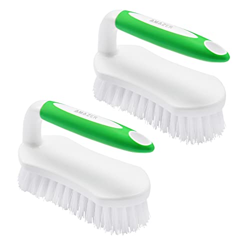 Amazer Scrub Brush Comfort Grip & Flexible Stiff Bristles Heavy Duty for Bathroom Shower Sink Carpet Floor - Pack of 2 (Green+Green)