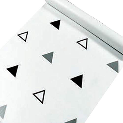 HOYOYO Geometry Self-Adhesive Liner Paper, Black White Grey Triangles Peel and Stick Shelf Liner Drawer Cabinets Door Tbale Surface Kitchen Wall Art Decoration 17.8 x 118 inch