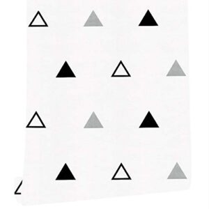 HOYOYO Geometry Self-Adhesive Liner Paper, Black White Grey Triangles Peel and Stick Shelf Liner Drawer Cabinets Door Tbale Surface Kitchen Wall Art Decoration 17.8 x 118 inch