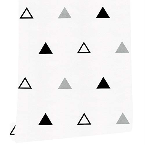 HOYOYO Geometry Self-Adhesive Liner Paper, Black White Grey Triangles Peel and Stick Shelf Liner Drawer Cabinets Door Tbale Surface Kitchen Wall Art Decoration 17.8 x 118 inch