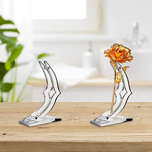 Gold Rose Display Stand Acrylic Rose Holder for Gold Dipped Rose Plastic Support Base for Single Stem Plated Rose Flower Rose Stand 2pcs