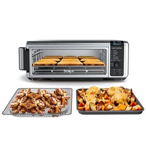 ninja sp101 digital air fry countertop oven with 8-in-1 functionality, flip up & away capability for storage space, with air fry basket, wire rack & crumb tray, silver