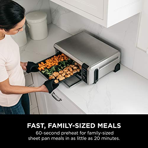 Ninja SP101 Digital Air Fry Countertop Oven with 8-in-1 Functionality, Flip Up & Away Capability for Storage Space, with Air Fry Basket, Wire Rack & Crumb Tray, Silver