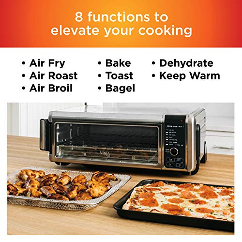 Ninja SP101 Digital Air Fry Countertop Oven with 8-in-1 Functionality, Flip Up & Away Capability for Storage Space, with Air Fry Basket, Wire Rack & Crumb Tray, Silver