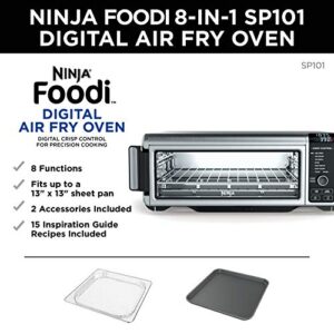 Ninja SP101 Digital Air Fry Countertop Oven with 8-in-1 Functionality, Flip Up & Away Capability for Storage Space, with Air Fry Basket, Wire Rack & Crumb Tray, Silver