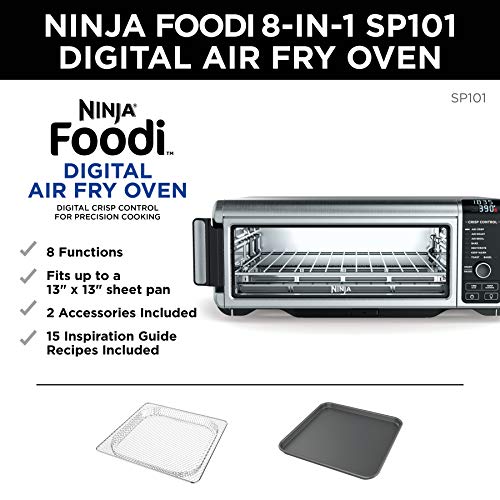 Ninja SP101 Digital Air Fry Countertop Oven with 8-in-1 Functionality, Flip Up & Away Capability for Storage Space, with Air Fry Basket, Wire Rack & Crumb Tray, Silver