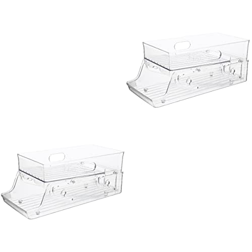 Cabilock 2pcs Stackable Type Vegetable with Drink Plastic Cabinet Ing Rack Cola Container Lid Meat Storage Organizer Convenient Countertop Beverage Fruit Freezer Holder Drawer Transparent