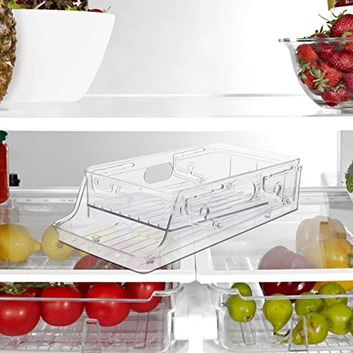 Cabilock 2pcs Stackable Type Vegetable with Drink Plastic Cabinet Ing Rack Cola Container Lid Meat Storage Organizer Convenient Countertop Beverage Fruit Freezer Holder Drawer Transparent