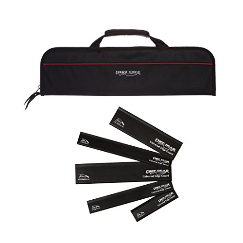 Ergo Chef Padded Chef Knife Case Roll with 5 pc 5 Pocket Bag w/5pc. Black Edge Guards