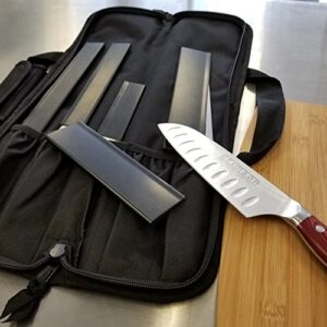 Ergo Chef Padded Chef Knife Case Roll with 5 pc 5 Pocket Bag w/5pc. Black Edge Guards