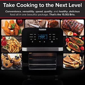 Nuwave Brio Air Fryer Smart Oven, 15.5-Qt X-Large Family Size, Countertop Convection Rotisserie Grill Combo, SS Rotisserie Basket & Skewer Kit, Reversible Ultra Non-Stick Grill Griddle Plate Included