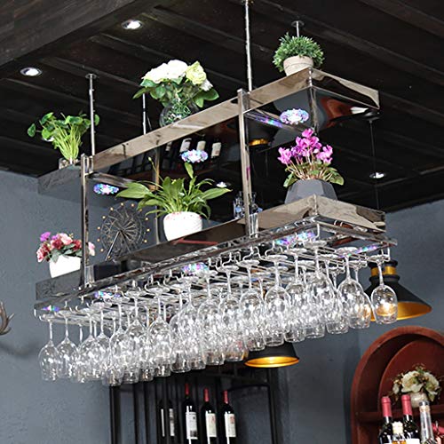 Multi-Layer Cabinet Holder Red Wine Cup Upside Down Hanging Stemware Holder（Gold, Silver） J112, PIBM, Silver, 80cm*35cm