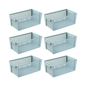 holtphili 6 pcs plastic storage basket with handles for shelves small storage box for clutter sorting for refrigerator living room bathroom kitchen desktop,green