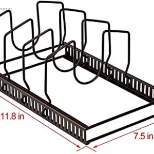 Toplife Adjustable 7+ Lids Organizer Rack + 10+ Bakeware Organizer Rack for Kitchen Cabinet and Counter, Brown