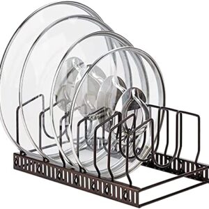 Toplife Adjustable 7+ Lids Organizer Rack + 10+ Bakeware Organizer Rack for Kitchen Cabinet and Counter, Brown