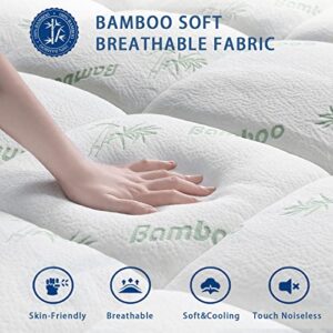 Bamboo Mattress Topper Queen Size , Cooling Extra Thick Breathable Mattress pad, Soft Quilted Fitted Mattress Cover with 5D Snow Down Alternative Fill (8-21”Deep Pocket)