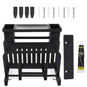 cabilock 1 set knife block cutting board holder wall mounted pan pot lid holder cutlery organizer kitchen storage display stand black