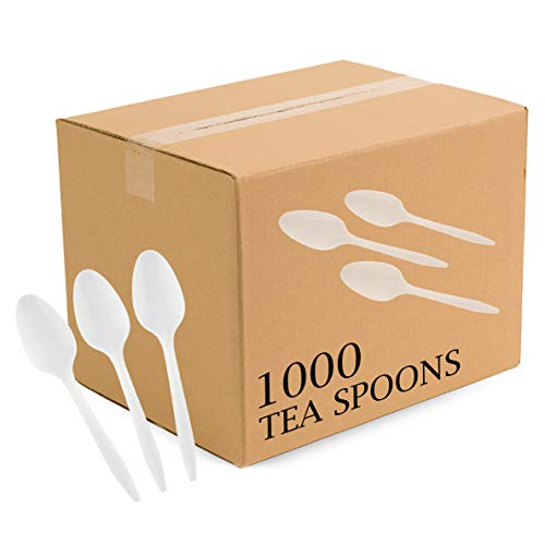 PLASTICPRO Cutlery Plastic Teaspoons Medium Weight Disposable Silverware White (1000 Count)