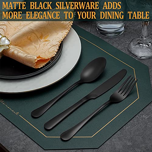 20 Piece Matte Black Silverware Set Service for 4,Stainless Steel Flatware Set,Kitchen Tableware Set,Cutlery Set for Home and Restaurant,Include Knife Fork Spoon Set,Satin Finish,Dishwasher Safe