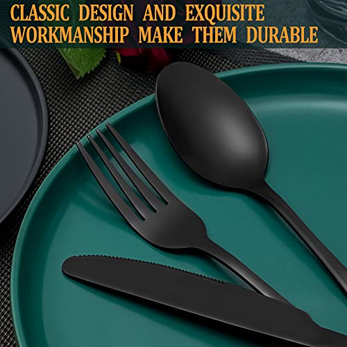 20 Piece Matte Black Silverware Set Service for 4,Stainless Steel Flatware Set,Kitchen Tableware Set,Cutlery Set for Home and Restaurant,Include Knife Fork Spoon Set,Satin Finish,Dishwasher Safe