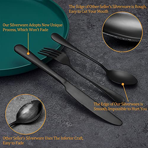 20 Piece Matte Black Silverware Set Service for 4,Stainless Steel Flatware Set,Kitchen Tableware Set,Cutlery Set for Home and Restaurant,Include Knife Fork Spoon Set,Satin Finish,Dishwasher Safe