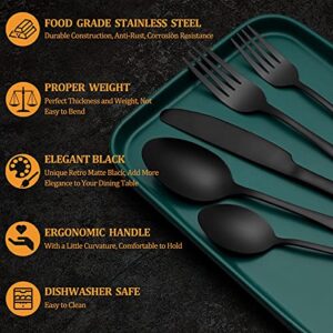 20 Piece Matte Black Silverware Set Service for 4,Stainless Steel Flatware Set,Kitchen Tableware Set,Cutlery Set for Home and Restaurant,Include Knife Fork Spoon Set,Satin Finish,Dishwasher Safe