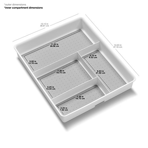 madesmart - 15222 Basic Gadget Tray Organizer - White | BASIC COLLECTION | 4-Compartments | Multi-Purpose Storage | Non-slip Lining | Easy to Clean | Durable | BPA-Free