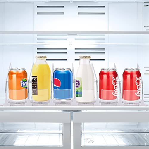 Mokylor Drink Dispenser for Fridge, 3 Row Self-Pushing Soda Can Organizer for Refrigerator, Width Ajustable Beverage Pusher Glide Beer Pop Can Water Bottle Storage for Pantry