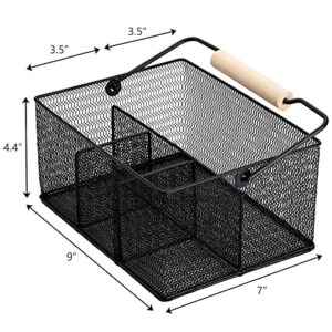 Hedume Utensil Caddy, Cutlery Silverware Caddy with 4 Compartments and Handle, Mesh Collection Utensil Holder for Forks, Spoons, Knives, Napkins