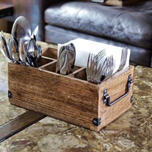 Mango Wood Utensils Caddy, Holder for Spoons, Forks, Knives, Salt Pepper, Napkins, Silverware Organizer, Flatware Holder (10.5 X 6.5 X 4.5 Inches)