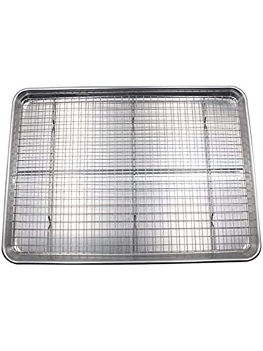 Checkered Chef Baking Sheet with Wire Rack Set 13" x 18" - Single Set w/ Half Sheet Pan & Stainless Steel Oven Rack for Cooking